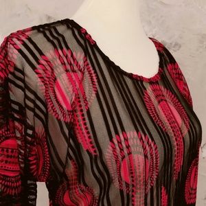 Kaktus | Tops | Kaktus Red Black Sheer Long Sleeve Tunic Top | Poshmark